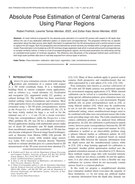 Pdf Absolute Pose Estimation Of Central Cameras Using Planar Regions