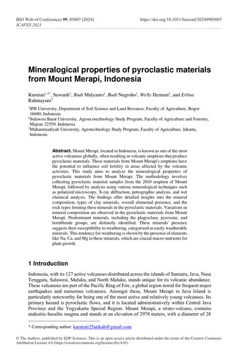 Pdf Mineralogical Properties Of Pyroclastic Materials From Mount