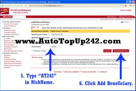 Direct Bank Transfer CIBC AutoTopUp