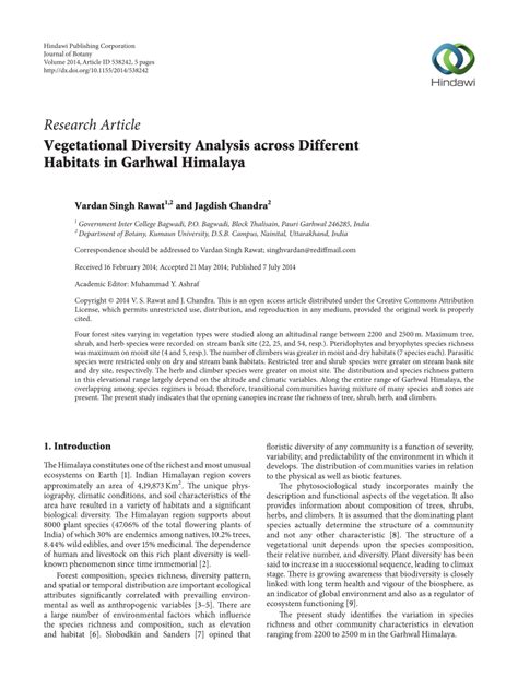 Pdf Vegetational Diversity Analysis Across Different Habitats In