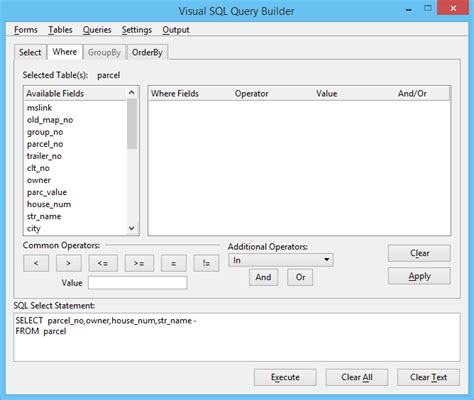 To Use the Visual SQL Query Builder to Build a Query: Example 3
