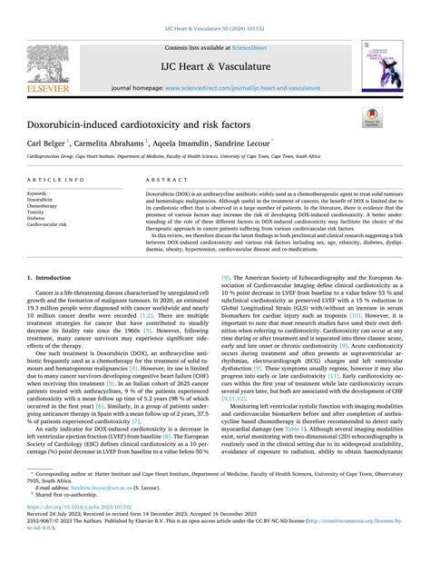 Pdf Doxorubicin Induced Cardiotoxicity And Risk Factors