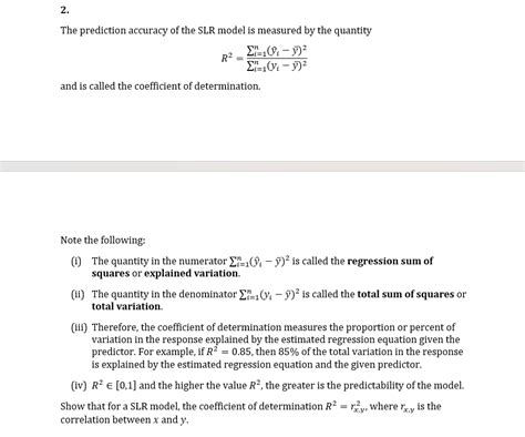 Solved The Prediction Accuracy Of The SLR Model Is Measured Chegg Com