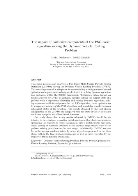 Pdf The Impact Of Particular Components Of The Pso Based Algorithm Solving The Dynamic Vehicle