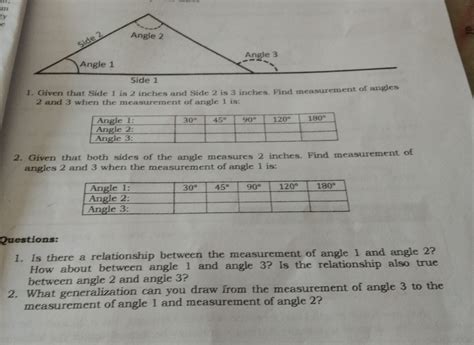 Solved Ty 1 Given That Side 1 Is 2 Inches And Side 2 Is 3 Inches Find Measurement Of Angles 2