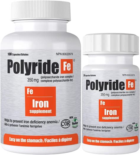 Polyride Fe Vegan Iron Supplement 100 Capsules 350mg Polysaccharide