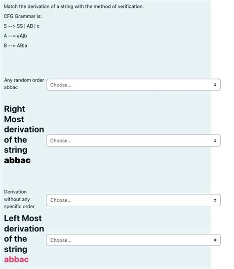 solved match the derivation of a string with the method of