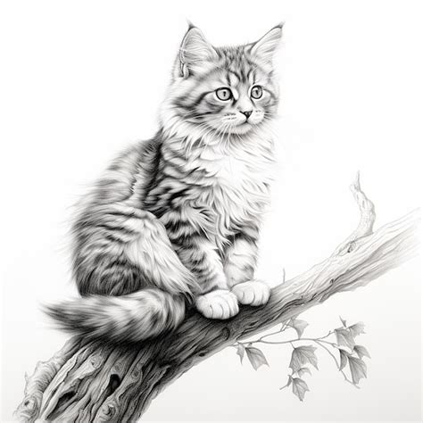 A Drawing Of A Cat On Tree Premium AI Generated Image