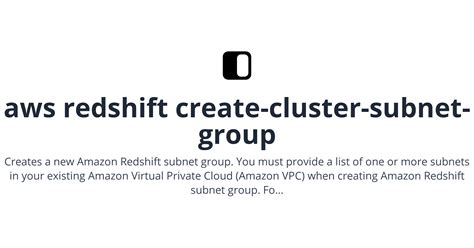 Aws Redshift Create Cluster Subnet Group Fig