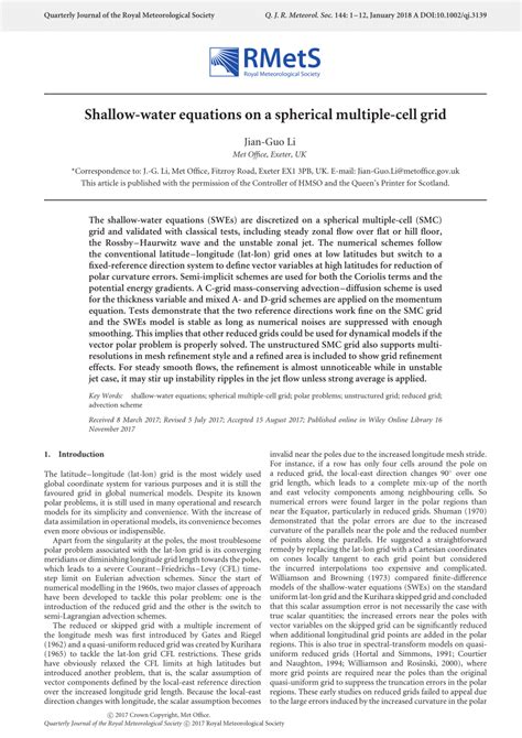 Pdf Shallow Water Equations On A Spherical Multiple Cell Grid
