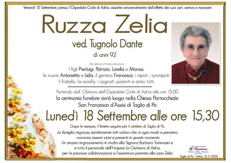 Necrologio Di Ruzza Zelia Onoranze Funebri Gaetano