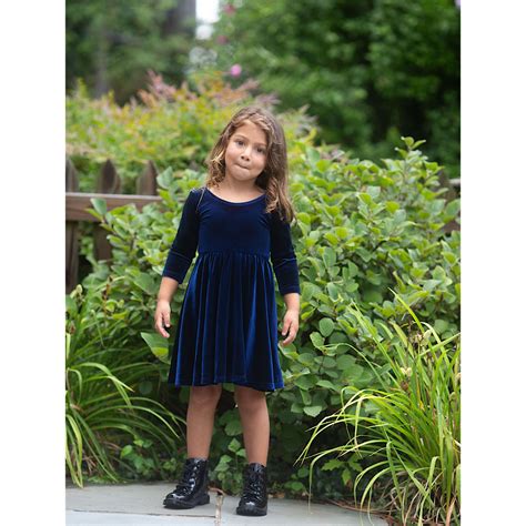 Twirly Dress In Navy Stretch Velvet Usa Made Worthy Threads