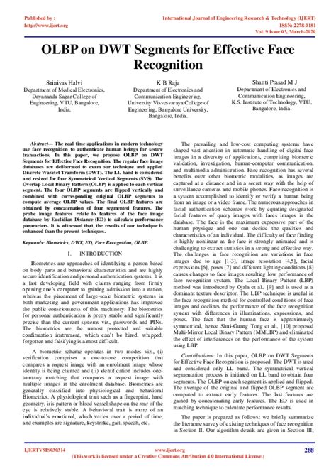 Pdf Ijert Olbp On Dwt Segments For Effective Face Recognition Ijert Journal