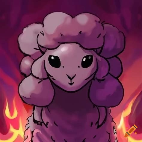 Fire Type Pokemon With A Semi Realistic Sheep In Anime Style And Goth