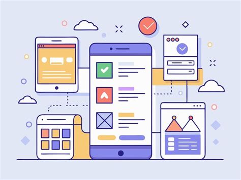 Illustration Mobile Wireframe Idea With Minimalist Design Showcasing