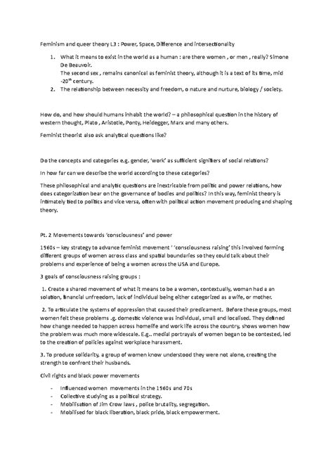 Feminism And Queer Theory L3 The Second Sex Remains Canonical As