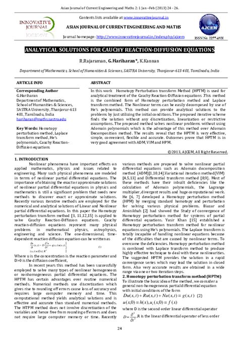 Pdf Analytical Solutions For Cauchy Reaction Diffusion Equations
