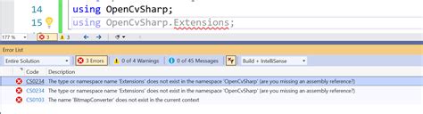命名空间opencvsharp‘中不存在类型或名称空间名称extensions您是否缺少程序集引用？ 问答 腾讯云开发者社区 腾讯云