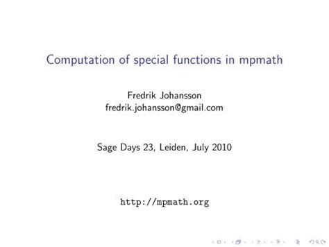 Computation Of Special Functions In Mpmath Computation Of Special Functions In Mpmath
