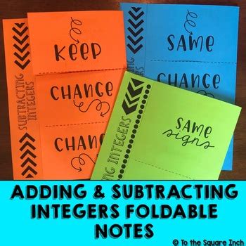 Adding Subtracting Integers Foldables By To The Square Inch Kate Bing Coners