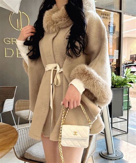 최저가3color 폭스 퍼 케이프코트 망토 에이블리