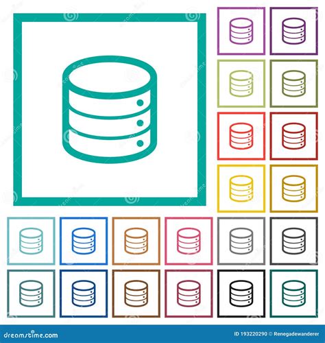 signle database flat color icons with quadrant frames stock vector