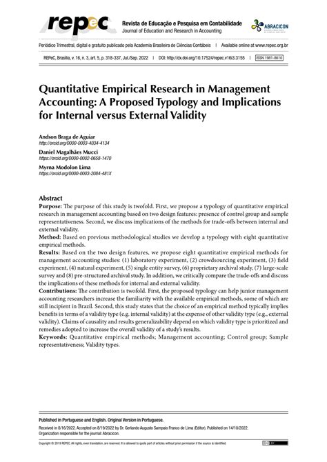 Pdf Quantitative Empirical Research In Management Accounting A Proposed Typology And