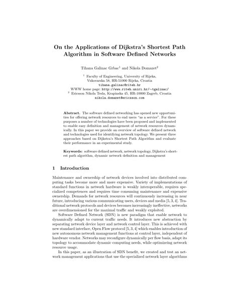 Pdf On The Applications Of Dijkstras Shortest Path Algorithm In Software Defined Networks
