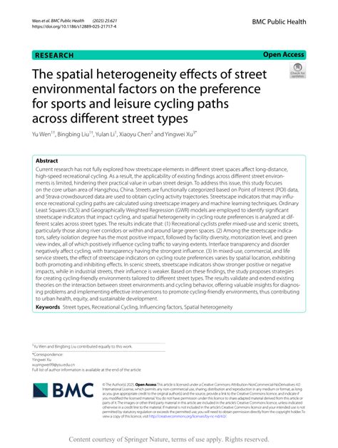 Pdf The Spatial Heterogeneity Effects Of Street Environmental Factors On The Preference For