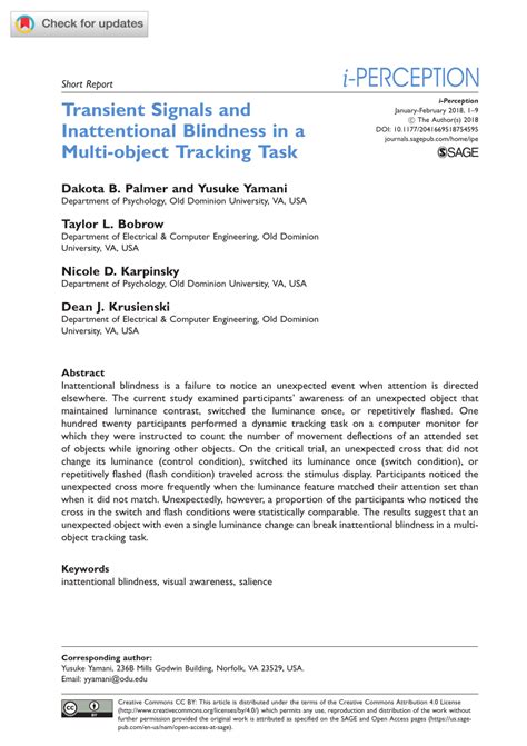 Pdf Transient Signals And Inattentional Blindness In A Multi Object