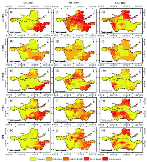 Spatial Comparison Of Monthly Cmsdi Wsdi Sc Pdsi Spei And Spi