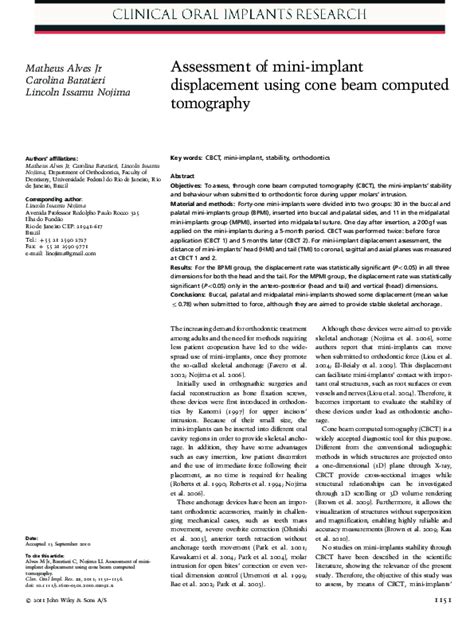 Pdf Assessment Of Mini Implant Displacement Using Cone Beam Computed Tomography Matheus