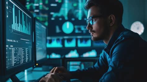 Premium Photo A Focused Professional Analyzing Data On Computer Monitors