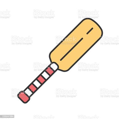 크리켓 박쥐 색상 아이콘입니다 타자를위한 장비 긴 손잡이가있는 나무 플랫 블록 프로 스포츠 액세서리 야외 게임 장비 국제 스포츠 격리 벡터 일러스트레이션 플랫 디자인에 대한