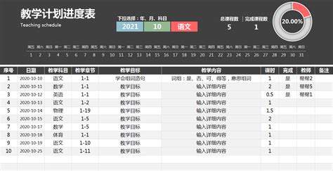 Excel教学计划表，教学进度管理系统，自动统计轻松应用 正数办公