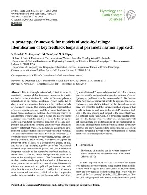 Pdf A Prototype Framework For Models Of Socio Hydrology Identification Of Key Feedback Loops