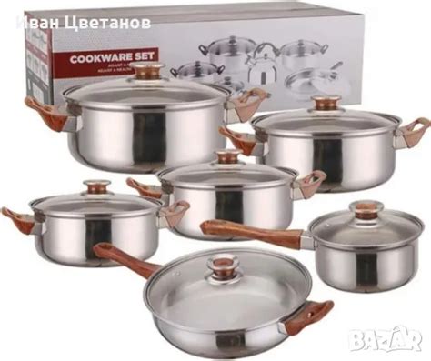 Кухненски комплект за готвене с охлаждащи дръжки в Съдове за готвене в