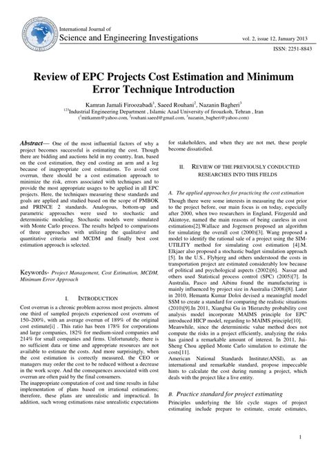 Pdf Review Of Epc Projects Cost Estimation And Minimum Error Technique Introduction