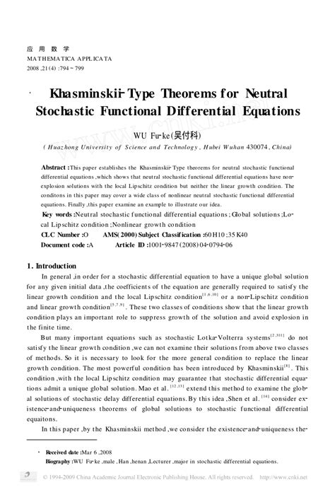 Pdf Khasminskii Type Theorems For Neutral Stochastic Functional Differential Equations