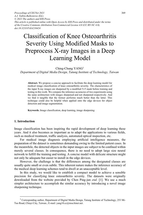 Pdf Classification Of Knee Osteoarthritis Severity Using Modified Masks To Preprocess X Ray