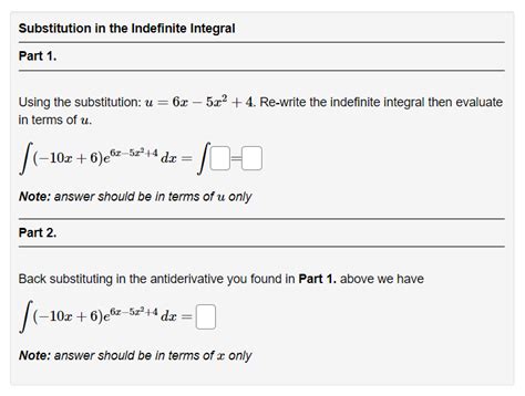 Solved Substitution In The Indefinite Integralpart 1 Using