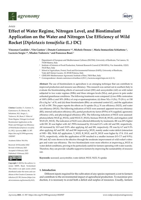 (PDF) Effect of Water Regime, Nitrogen Level, and Biostimulant Application on the Water and ...