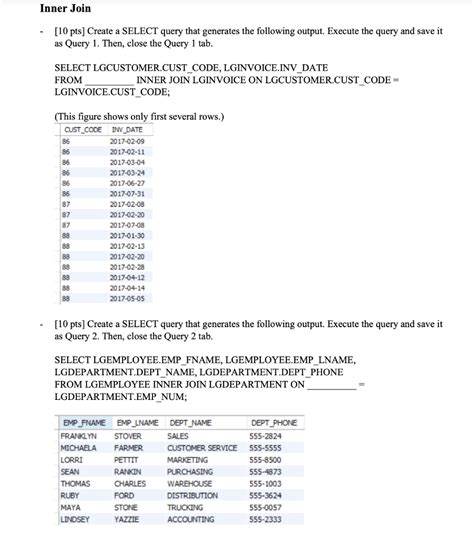 solved inner join [10 pts create a select query that