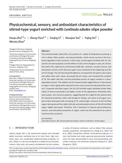 Physicochemical Sensory And Antioxidant Characteri Pdf Milk Yogurt