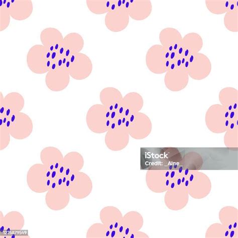 플랫 스타일 원활한 패턴에 귀여운 만화 물방울 무늬 꽃 꽃 같은 아이 같은 스타일 배경입니다 벡터 그림입니다 귀여운에 대한 스톡 벡터 아트 및 기타 이미지 Istock