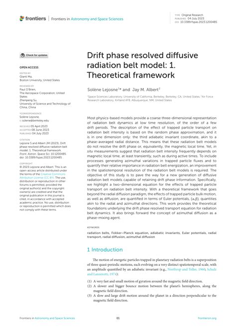 Pdf Drift Phase Resolved Diffusive Radiation Belt Model 1 Theoretical Framework
