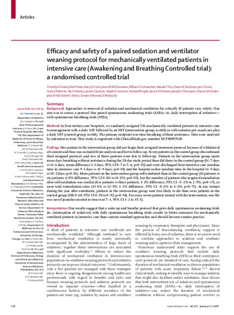 Pdf Efficacy And Safety Of A Paired Sedation And Ventilator Weaning
