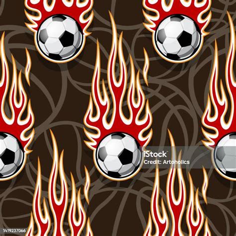 축구와 부족 화재 불꽃 축구 공 원활한 패턴 벡터 그래픽 벽지 포장지 디자인 가죽에 대한 스톡 벡터 아트 및 기타 이미지 가죽 검은색 경쟁 Istock
