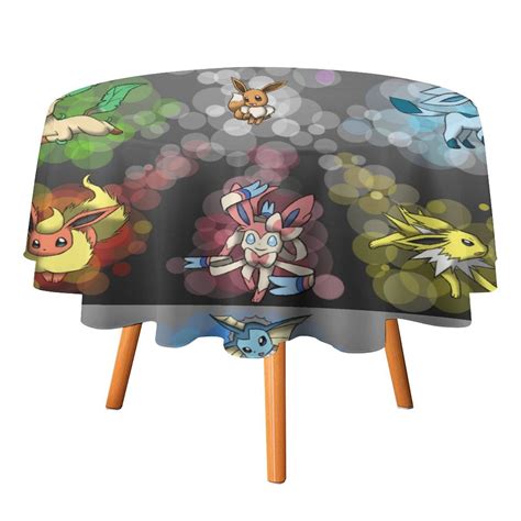 Anime Go Eevee Evolutions Table Cloth Round Tablecloth Polyester Table