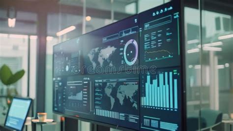 Modern Office Interior With Large Data Display Screen Stock Video Video Of Graphs Analysis